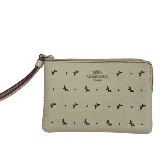 Coach | Bags | Coach Perforated White Zip Leather Wristlet | Poshmark
